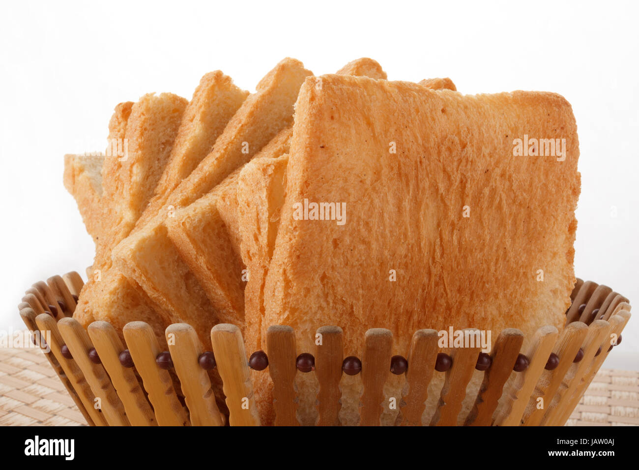 white bread in a basket against white background Stock Photo - Alamy