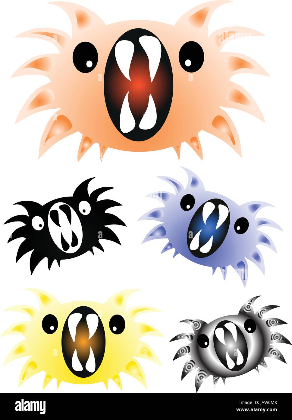Spider Monster Characters With Teeth Vector Illustration Stock Vector ...