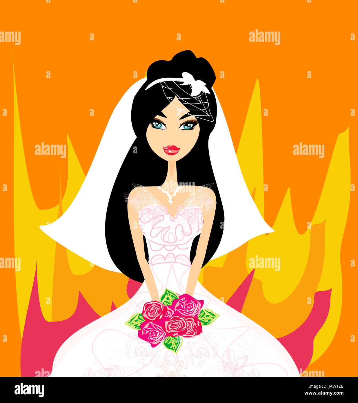 Angry bride vector illustration wedding white dress fire hi-res stock ...