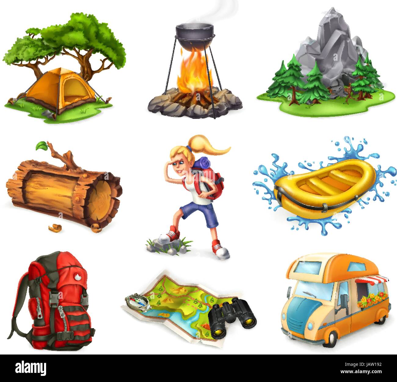 Camp and adventure, 3d vector icons set Stock Vector Image & Art - Alamy