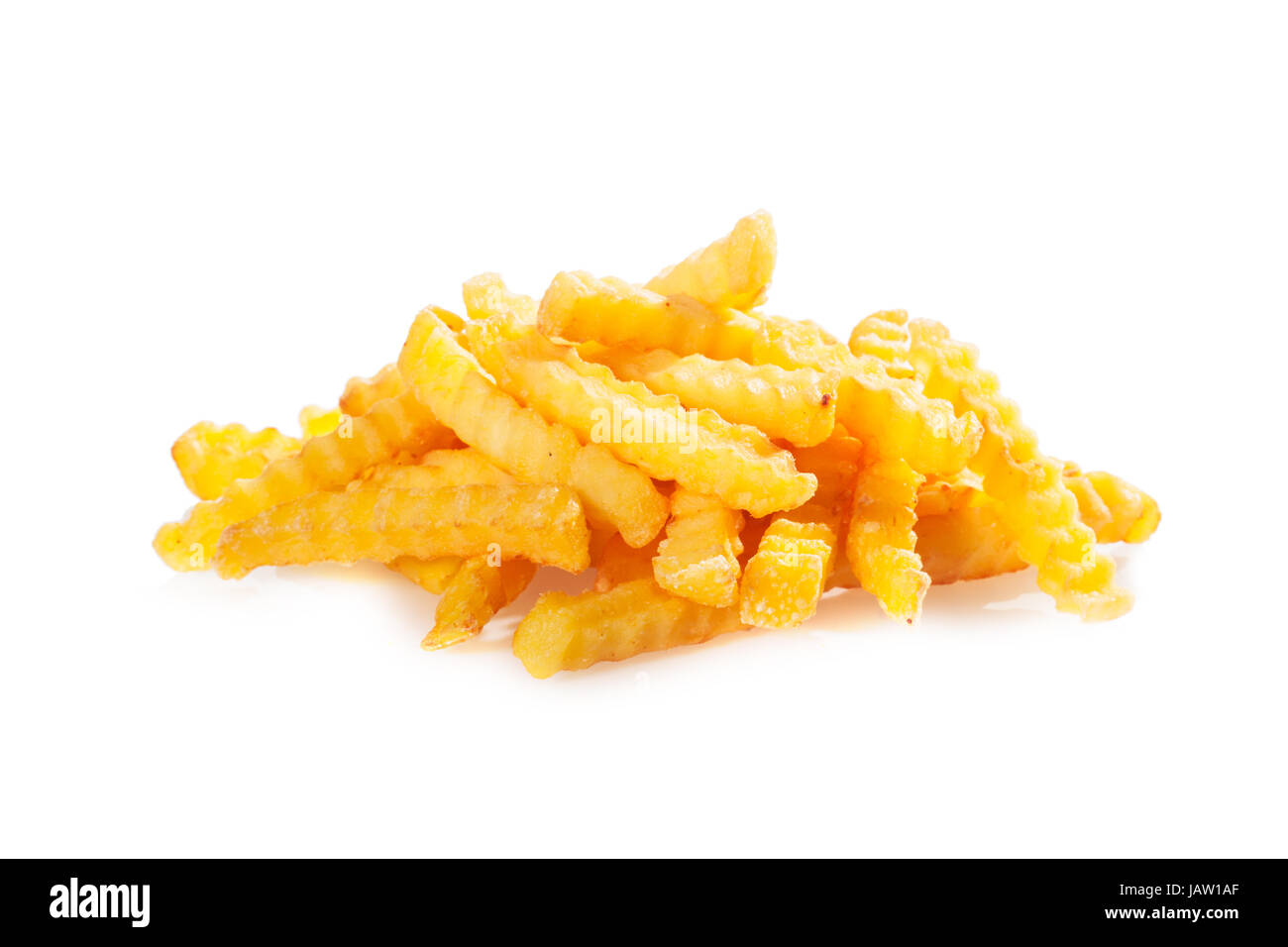 Pile of crinkle cut fried potato chips on a white background for a ...