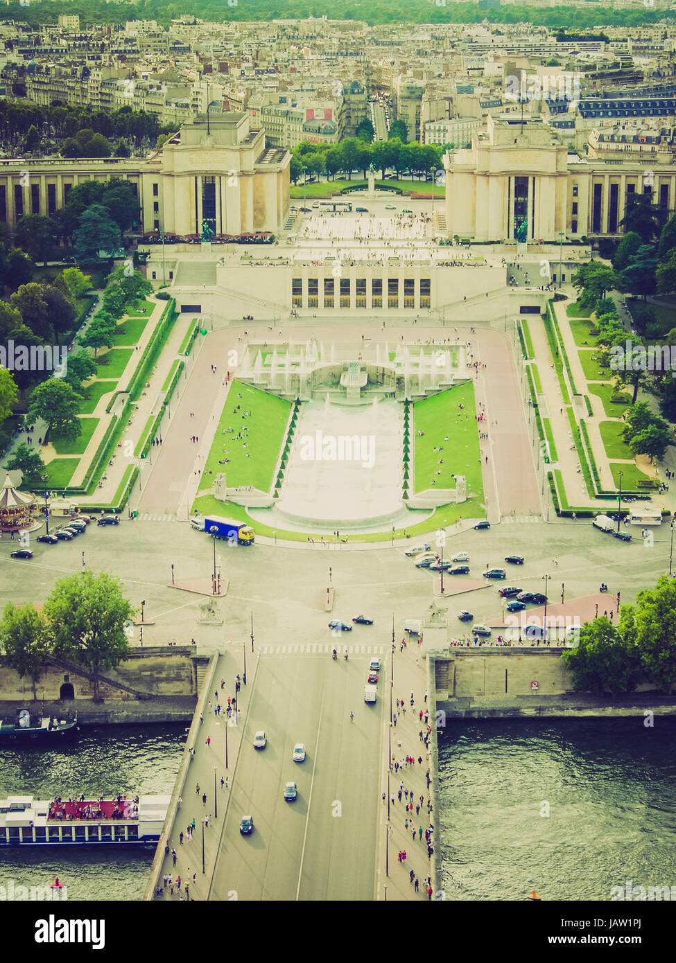 Palais de Chaillot Palace seen from the Tour Eiffel tower Paris vintage ...