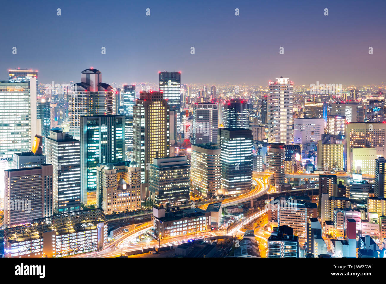 Osaka skyline building at dusk, Japan Stock Photo - Alamy