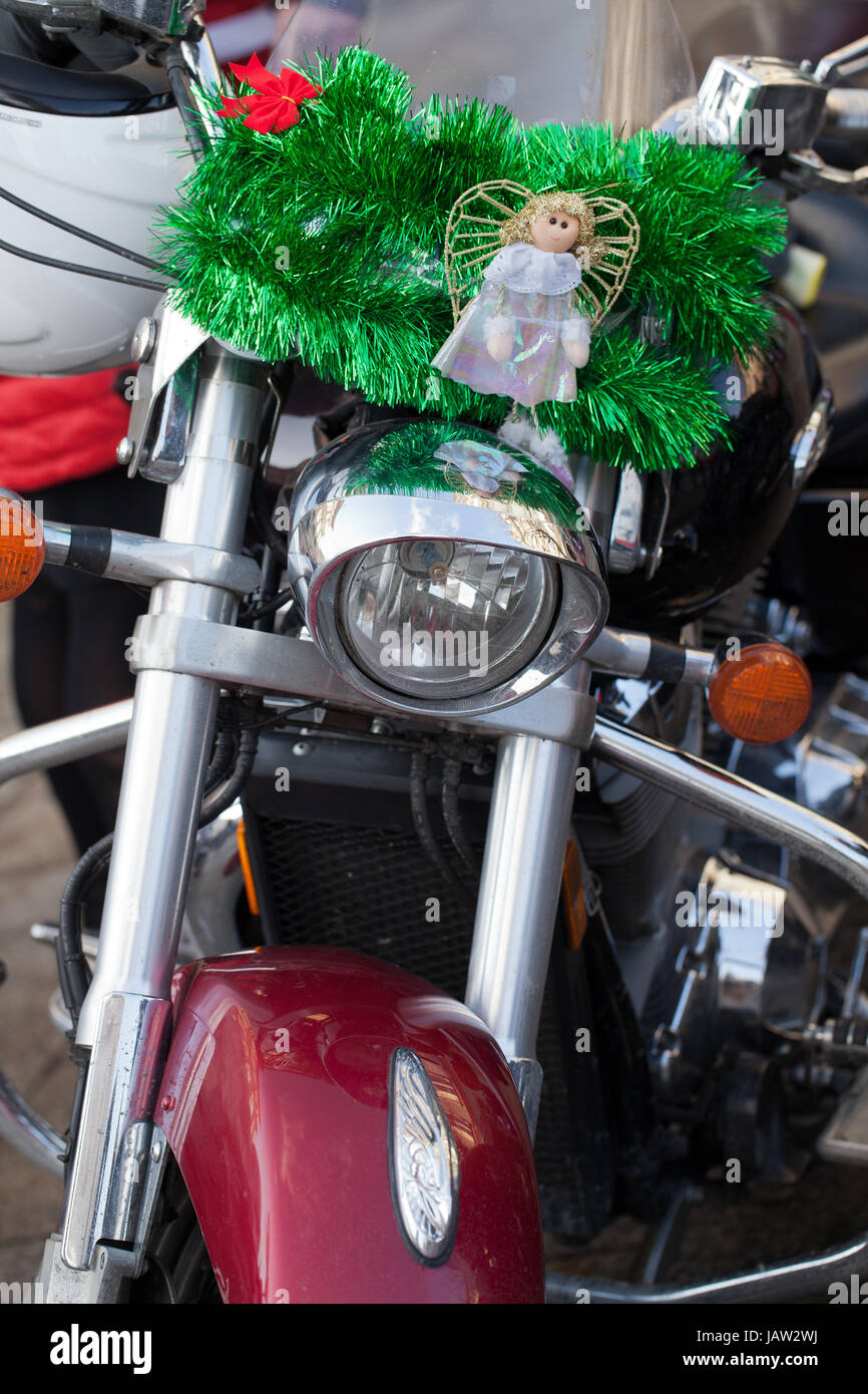 Decorated Christmas the motorcycle of Santa Claus Stock Photo - Alamy