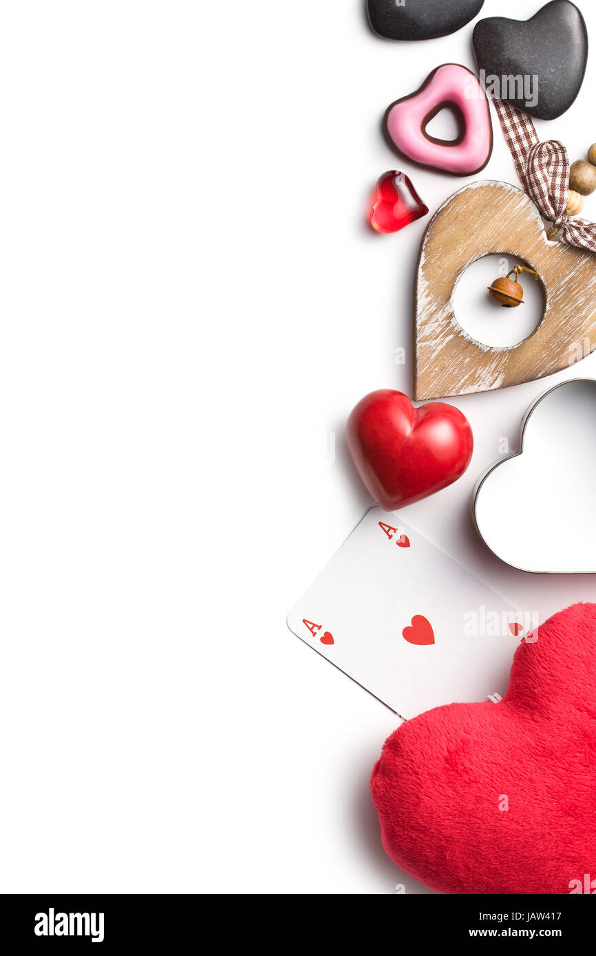 top view of various types of valentine hearts on white background Stock ...