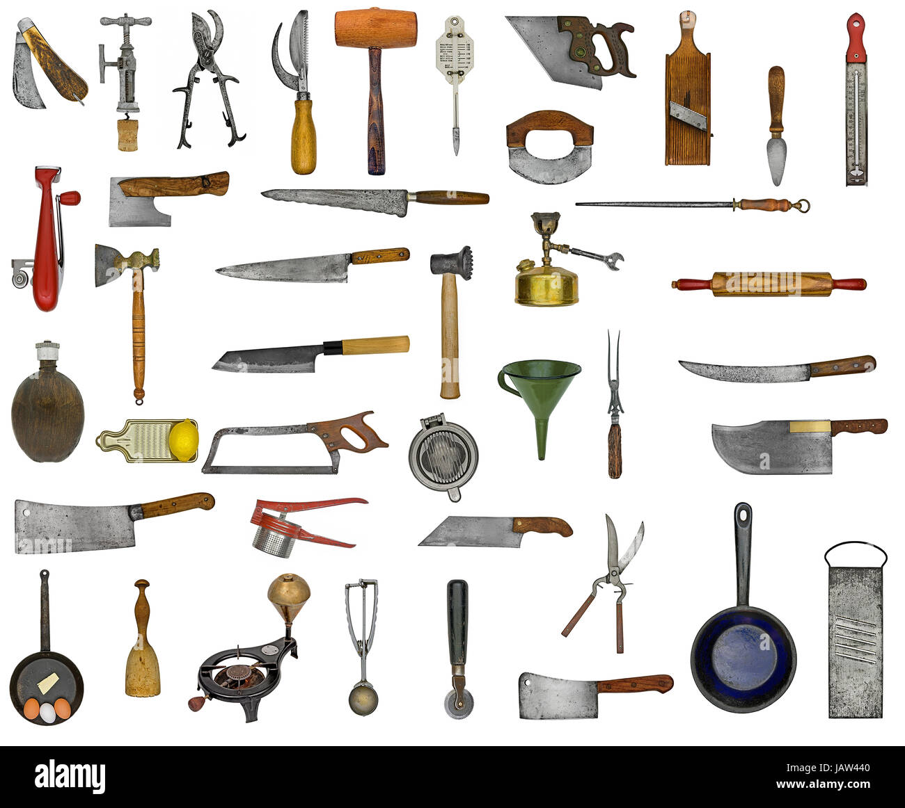 vintage kitchen utensils collage over white Stock Photo - Alamy