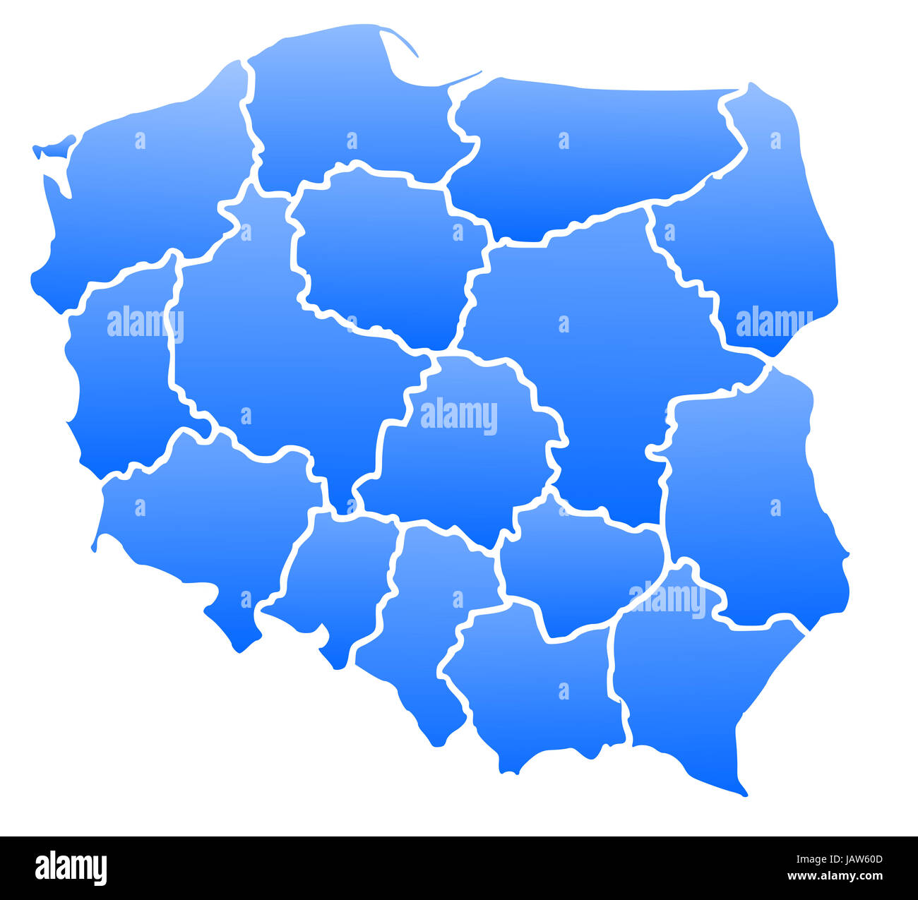 Map of Poland in a blue color isolated on a white background with 16 ...