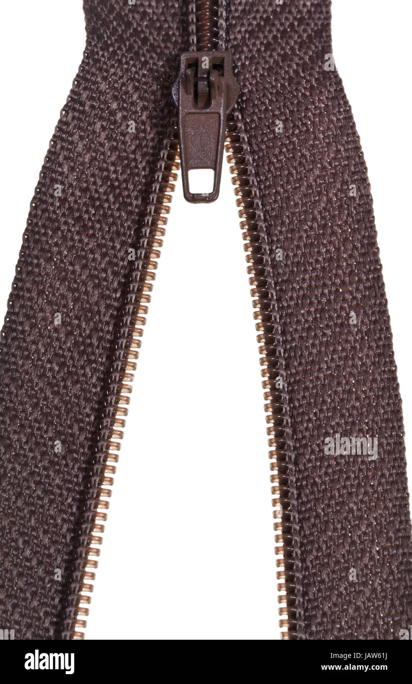 plastic brown zip fastener close up isolated on white background Stock ...