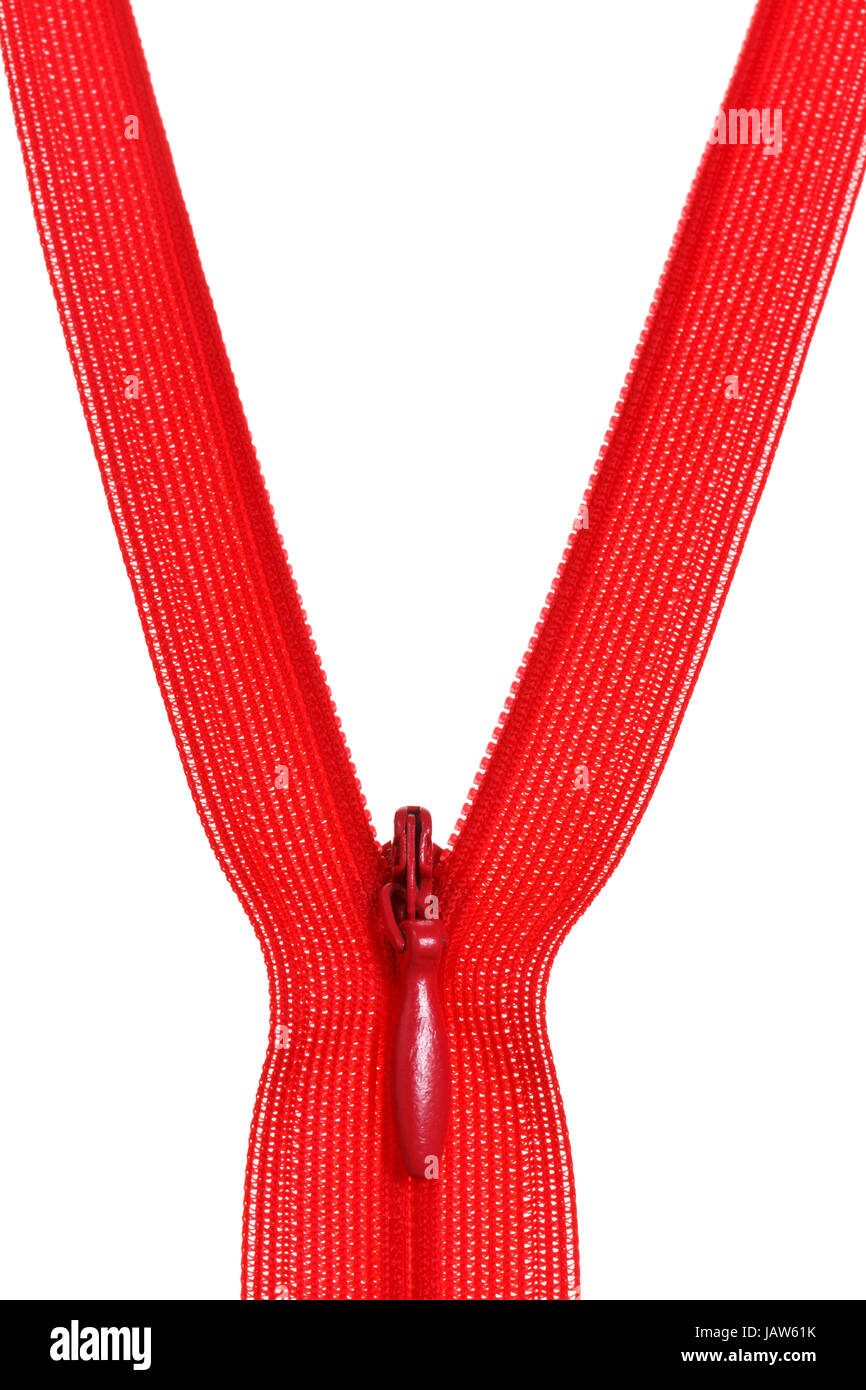 plastic red coil zip fastener close up isolated on white background ...