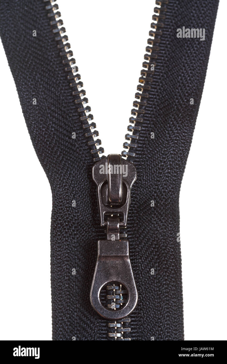 metallic black zip fastener close up isolated on white background Stock ...