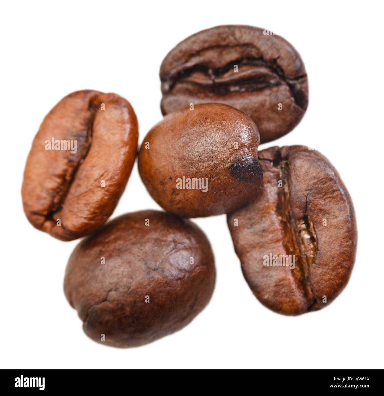 five roasted coffee beans isolated on white background Stock Photo - Alamy