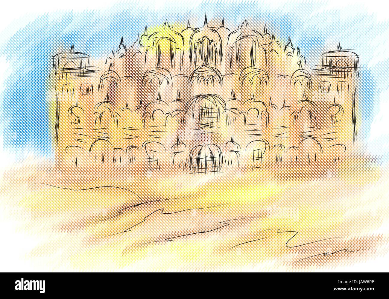 Rajasthan, abstract illustration of city on multicolor background Stock ...