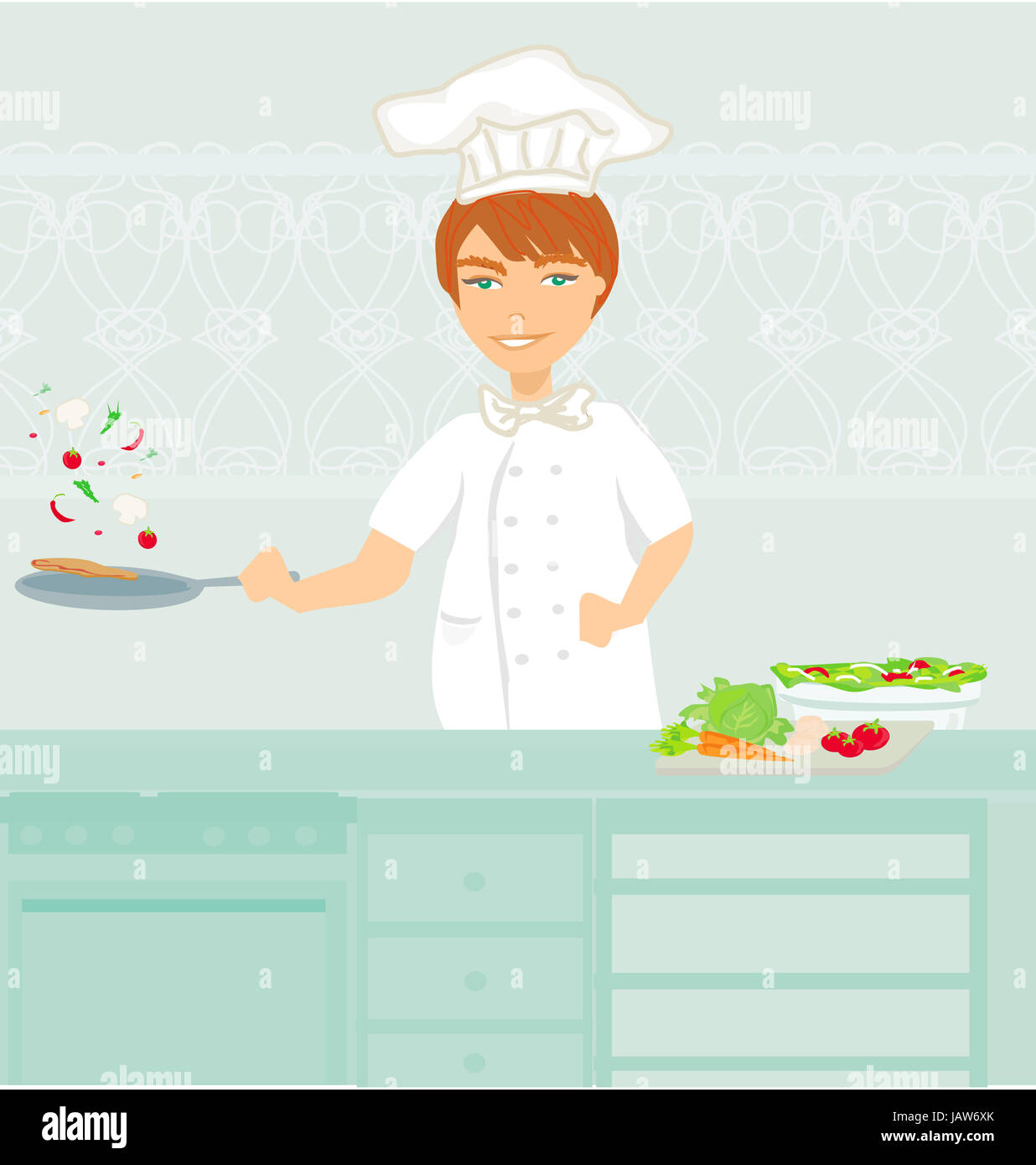 Cheerful chef cooks in the kitchen Stock Photo - Alamy