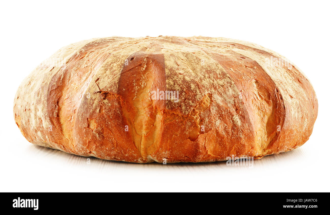 Large loaf of traditionally baked bread isolated on white Stock Photo ...