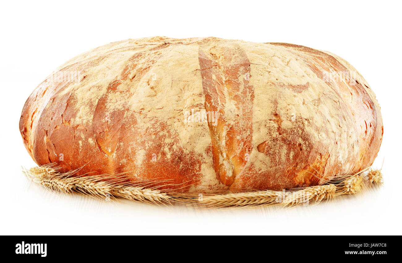 Large loaf of traditionally baked bread isolated on white Stock Photo ...