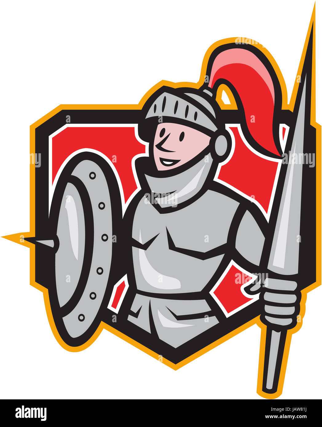 Illustration of knight in full armor with lance and shield facing front ...