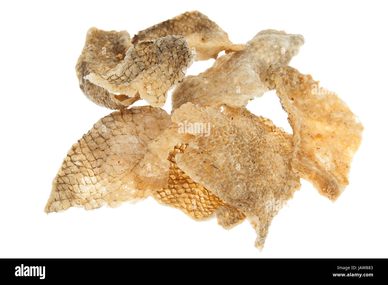 Crispy fried fish skin isolated on white background Stock Photo - Alamy
