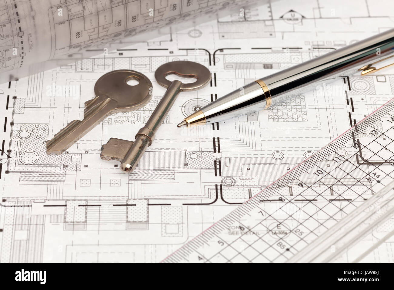 Architecture blueprint with key Stock Photo - Alamy