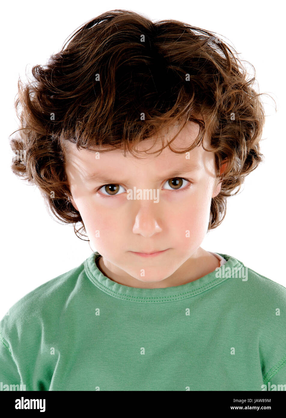 Funny angry child in green isolated on a white background Stock Photo ...