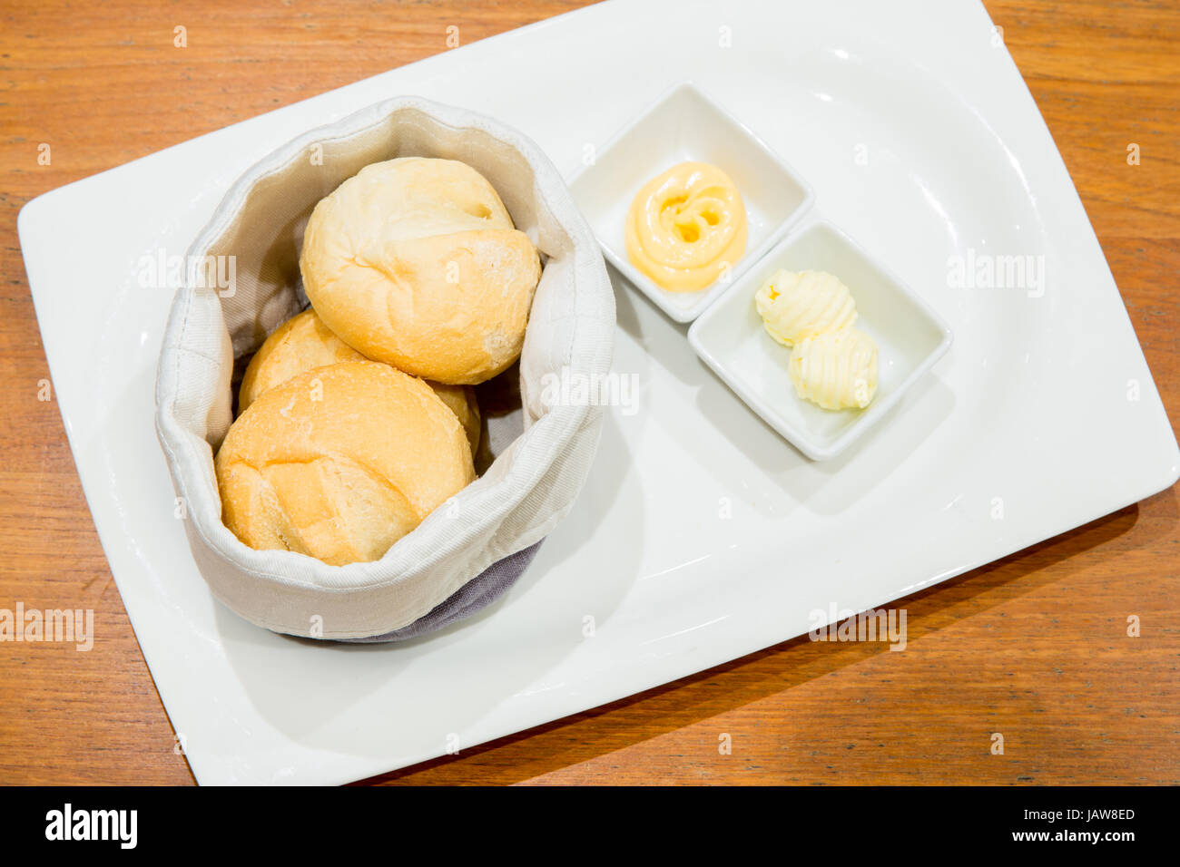 Dinner rolls with butter in white dish Stock Photo - Alamy