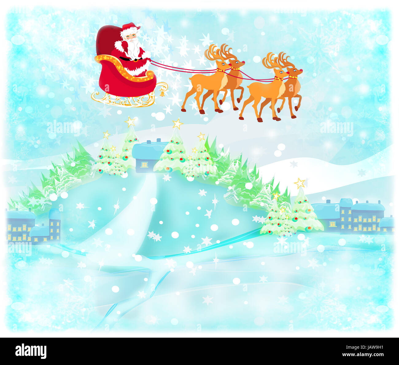 Santa and sleigh flying over house hi-res stock photography and images - Alamy
