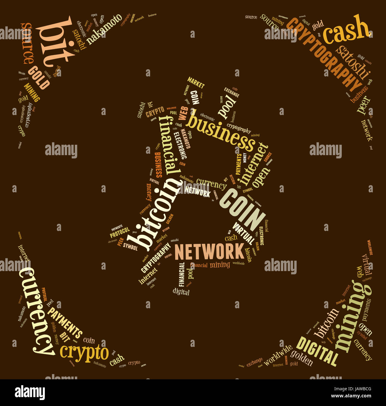 bitcoin logo word cloud with brown wordings on brown background Stock ...