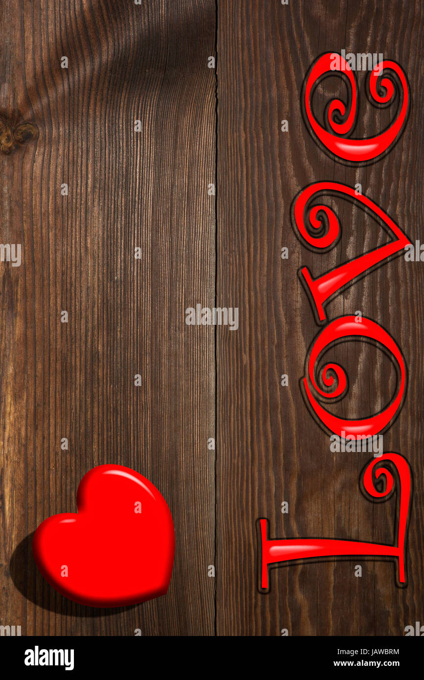the red heart and the inscription on the wooden background Stock Photo ...