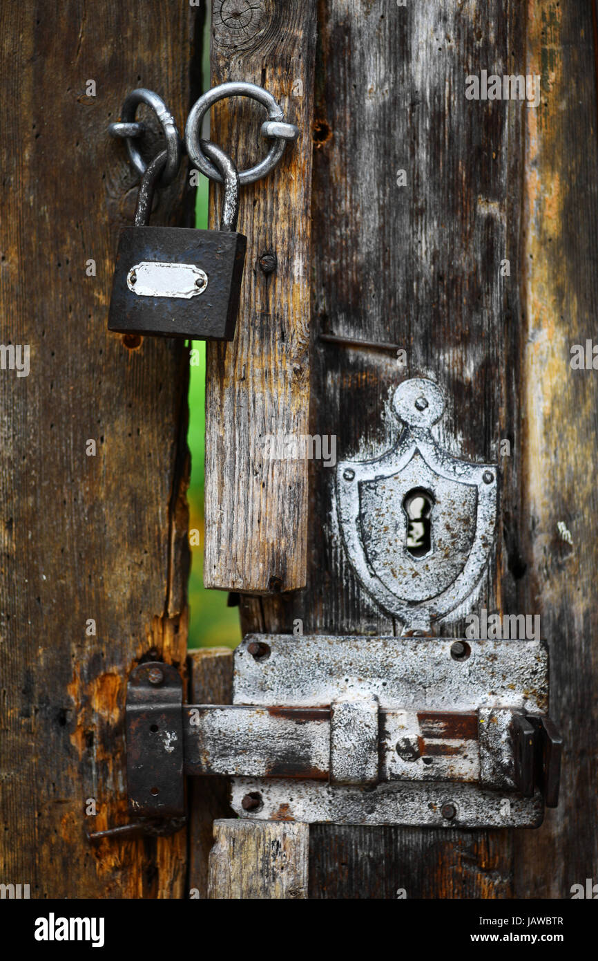 Detail of a vintage lock system and a keyhole Stock Photo - Alamy