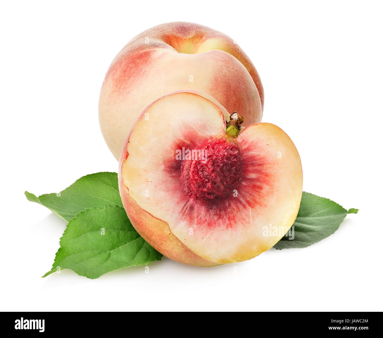 Sweet delicious peaches isolated on a white background Stock Photo - Alamy