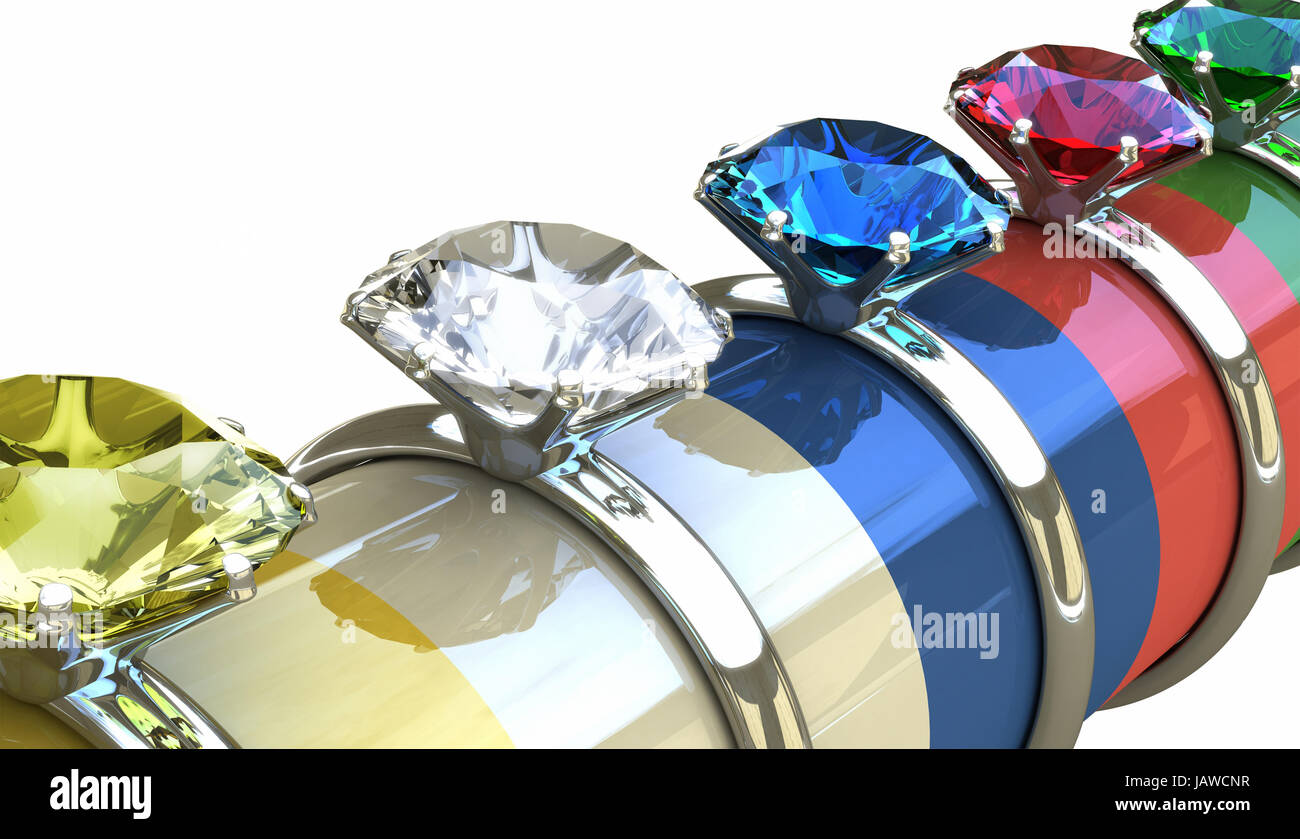 Many precious rings aligned Stock Photo - Alamy