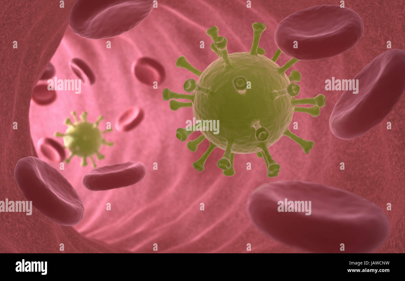 Cells from the bloodstream with virus attack. Clipping path included ...