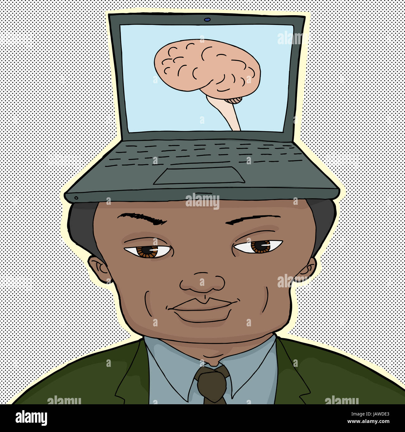 Businessman with computer brain in laptop on head Stock Photo - Alamy
