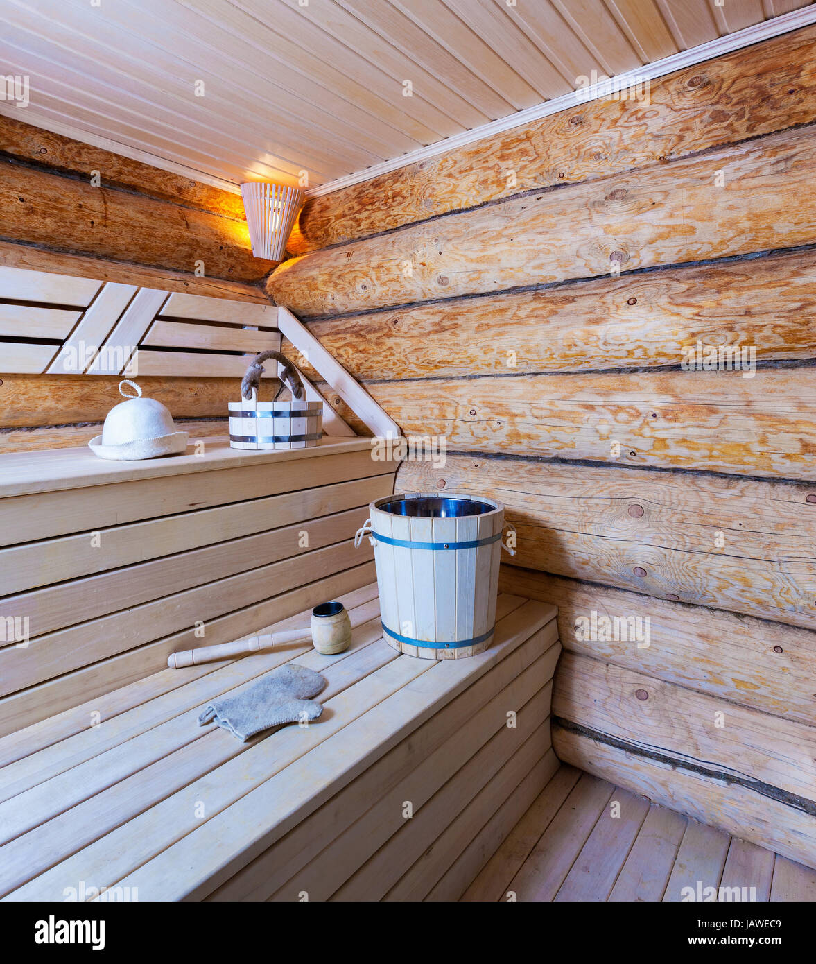 Interior of a wooden sauna Stock Photo - Alamy