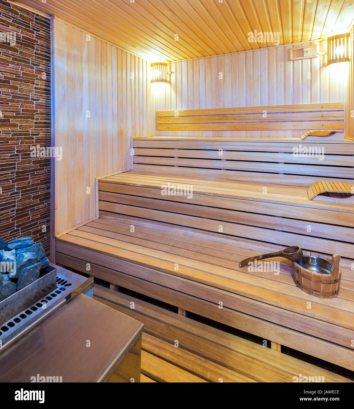 Interior of a wooden sauna Stock Photo - Alamy
