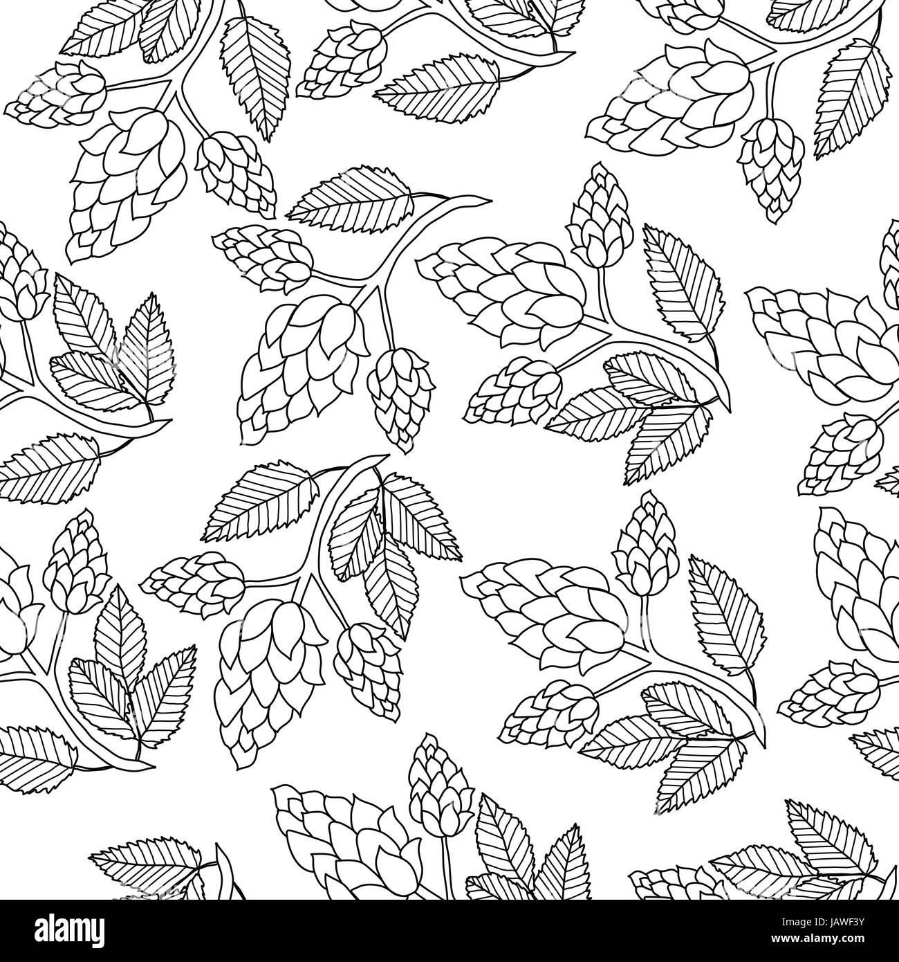 Hops seamless pattern, hand drawing, doodle style. Outline repeating ...