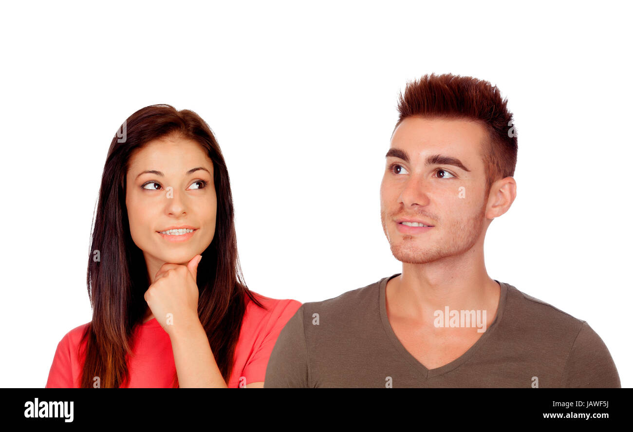 Young couple thinking isolated on a white background Stock Photo - Alamy