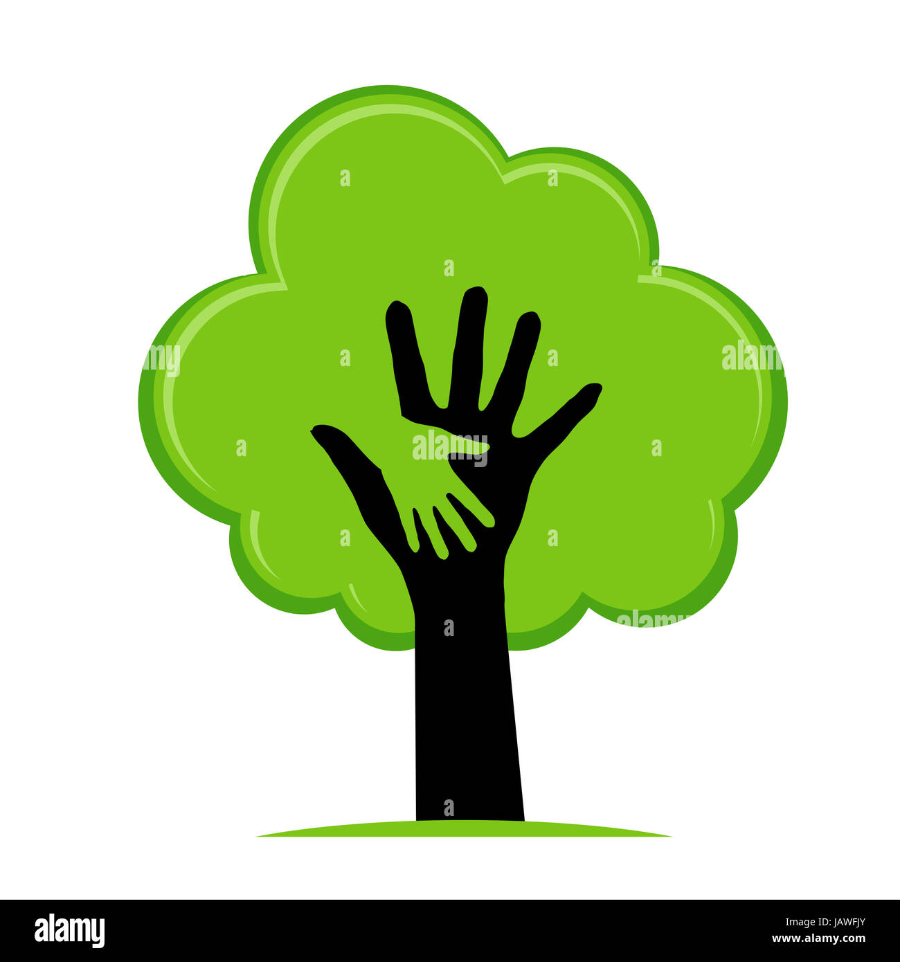 Helping hand as a green tree. Ecology concept: help nature Stock Photo ...