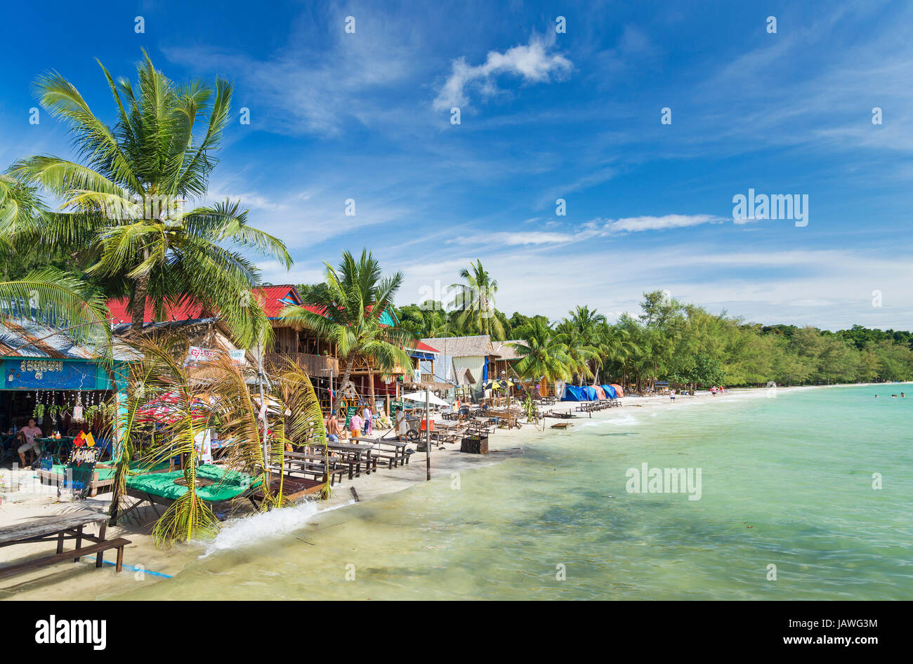 koh rong island village beach bars in cambodia Stock Photo - Alamy