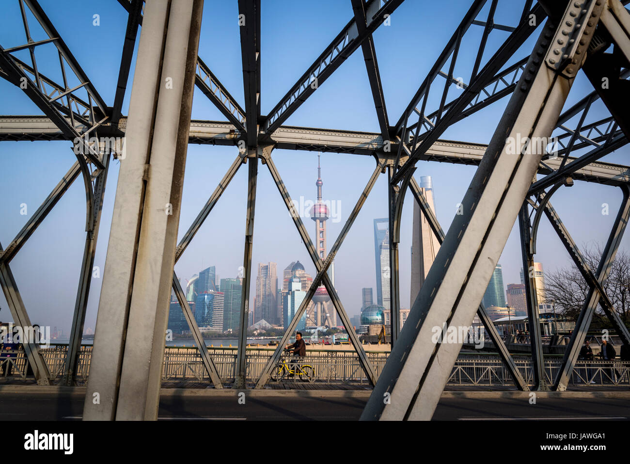 View of Pudong financial district from Garden Bridge, Shanghai, China ...