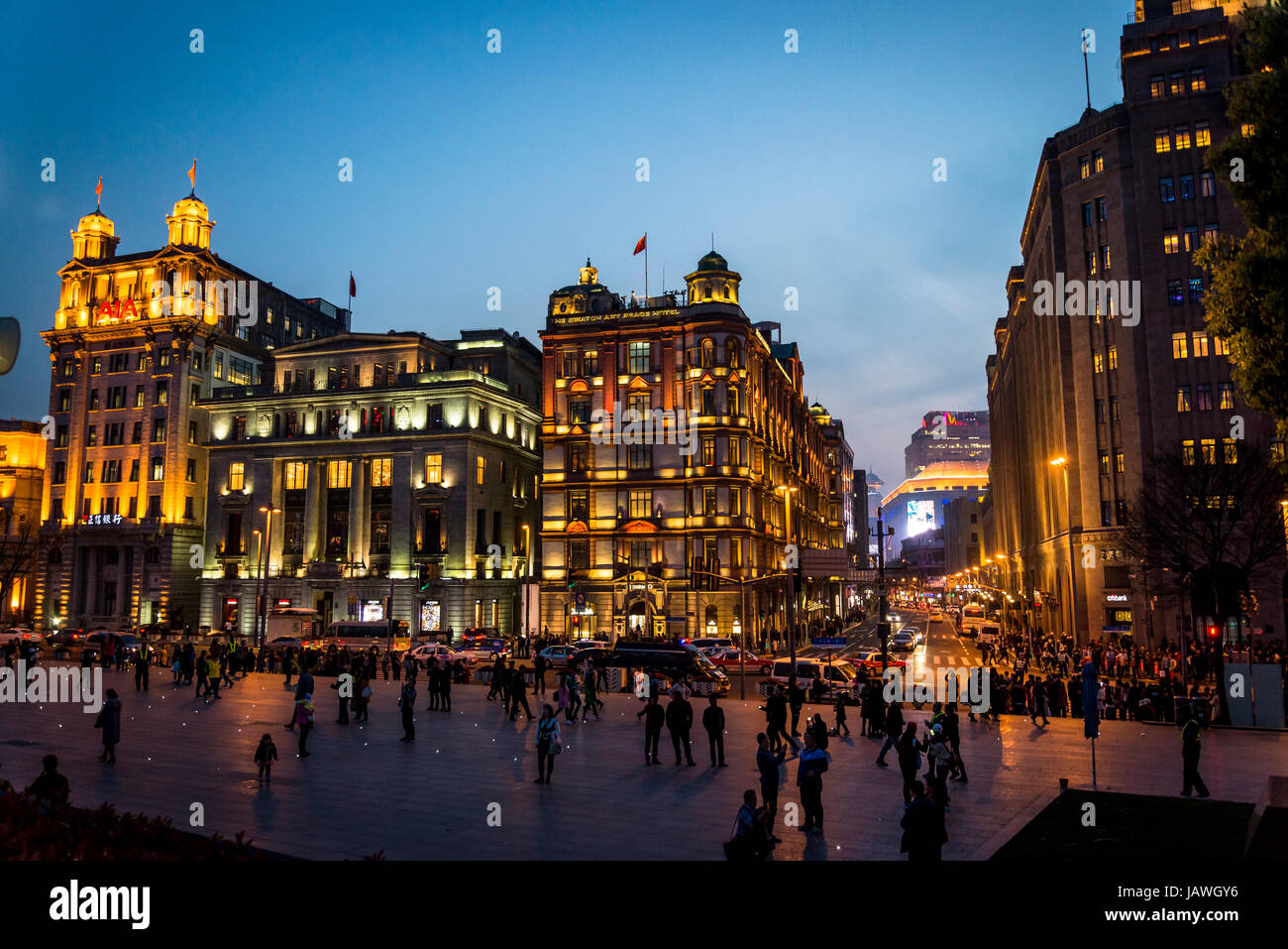 Bund European colonial architecture at night, Shanghai, China Stock ...