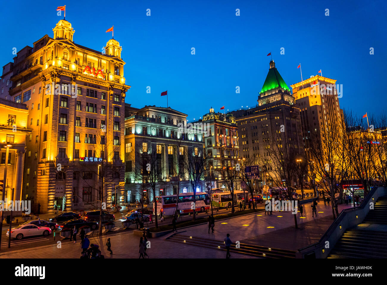Bund European colonial architecture at night, Shanghai, China Stock ...