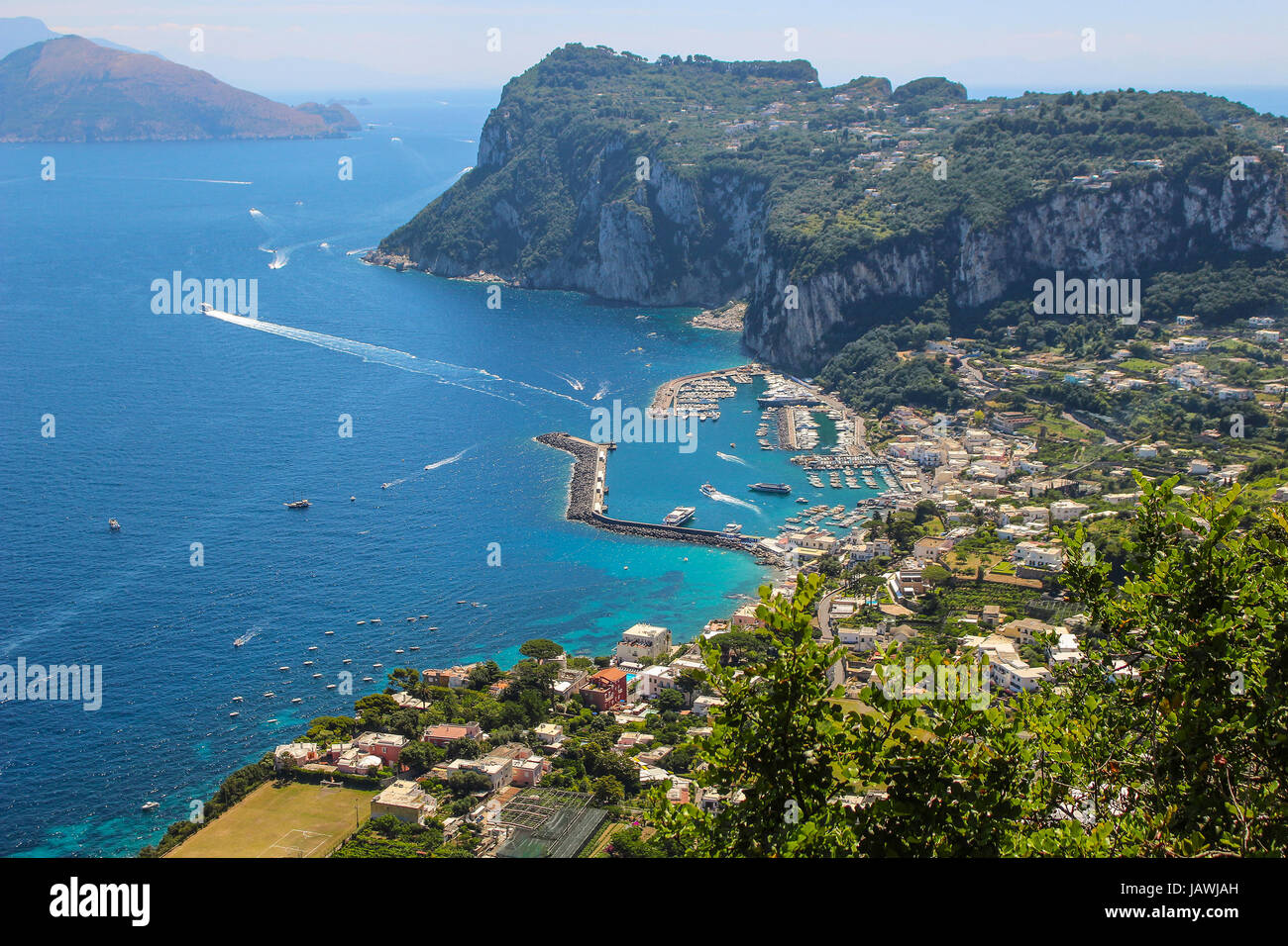 Overlooking the scenery of the blue bay of Naples on the island of ...