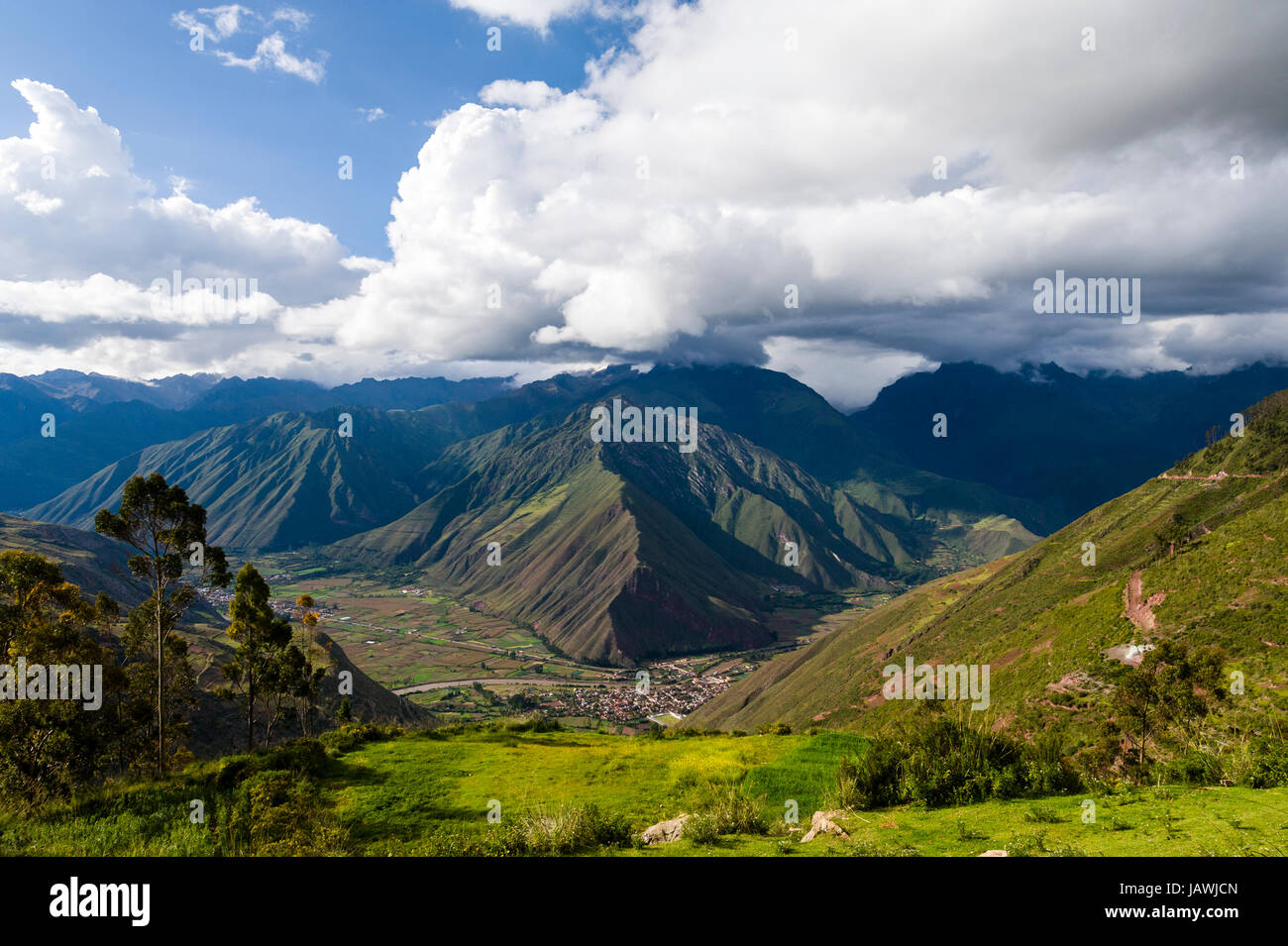 A town at the base of the Andes mountains in a lush valley Stock Photo ...