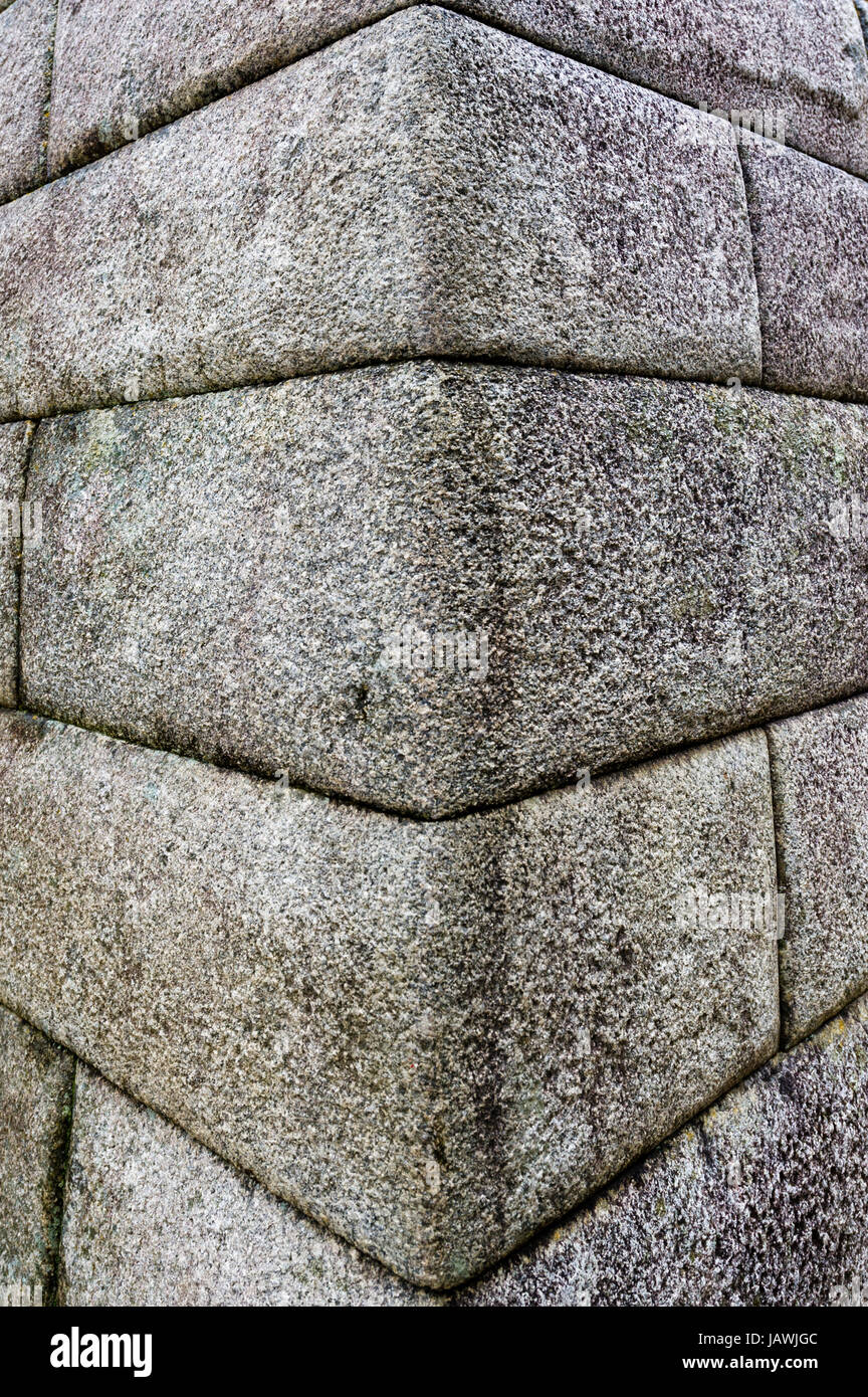 The linear textured corner of a Inca polished dry-stone wall at the ...