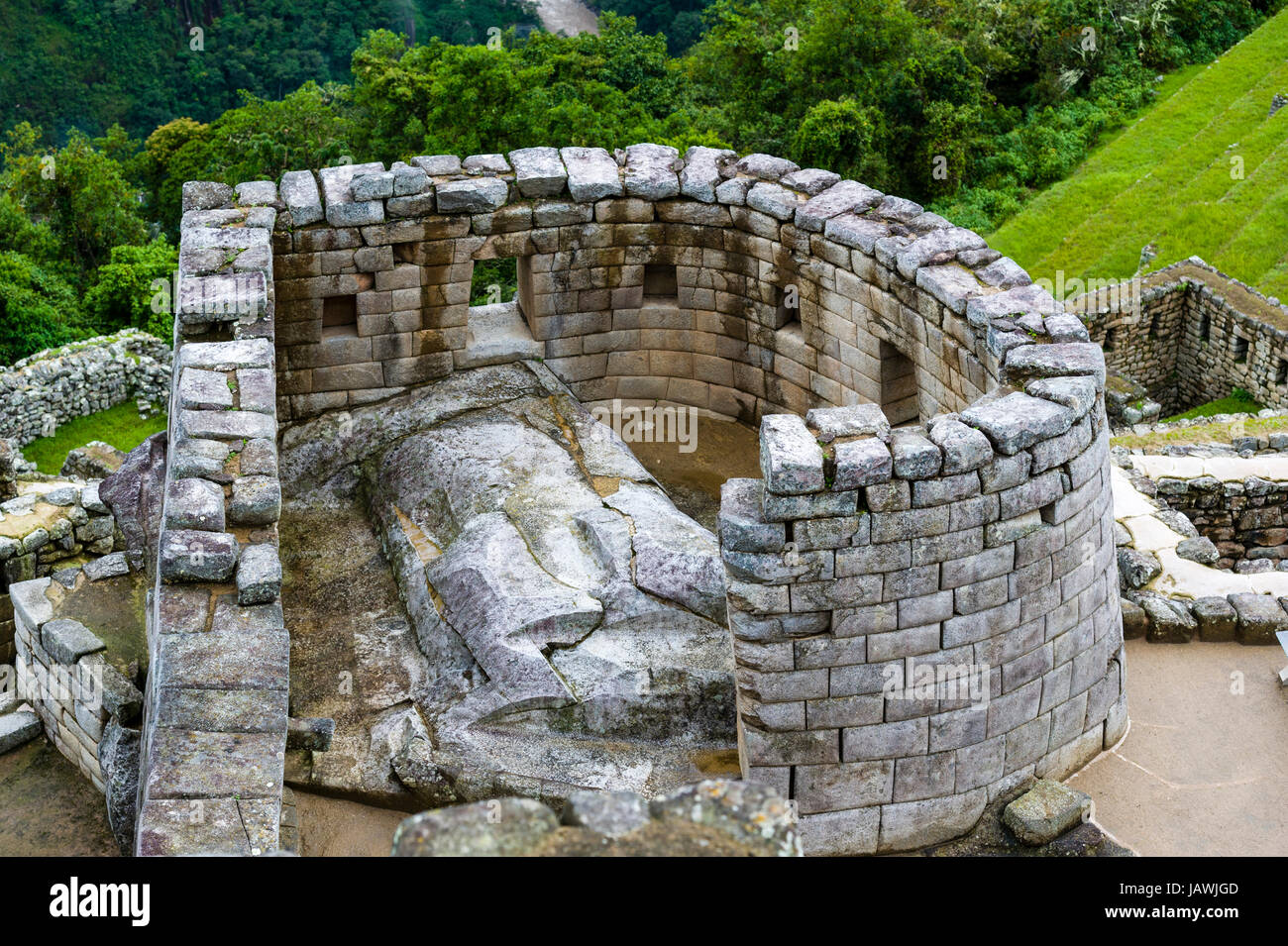 Inca polished dry-stone walls at the Temple of the Sun and Torreon, the ...