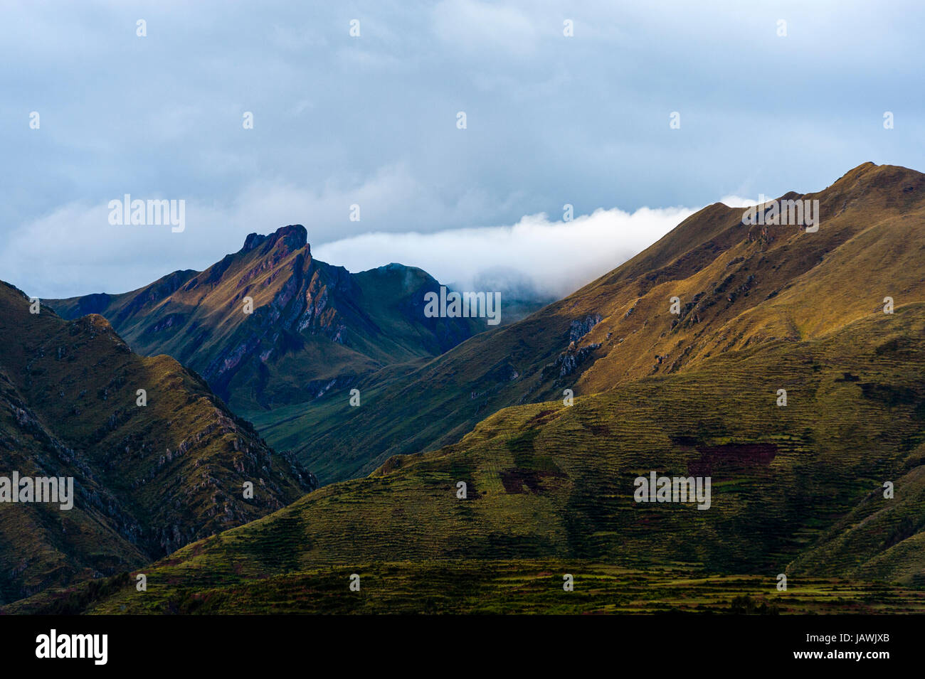 Pastel hues colour the flanks and summit of the Andes mountains Stock ...