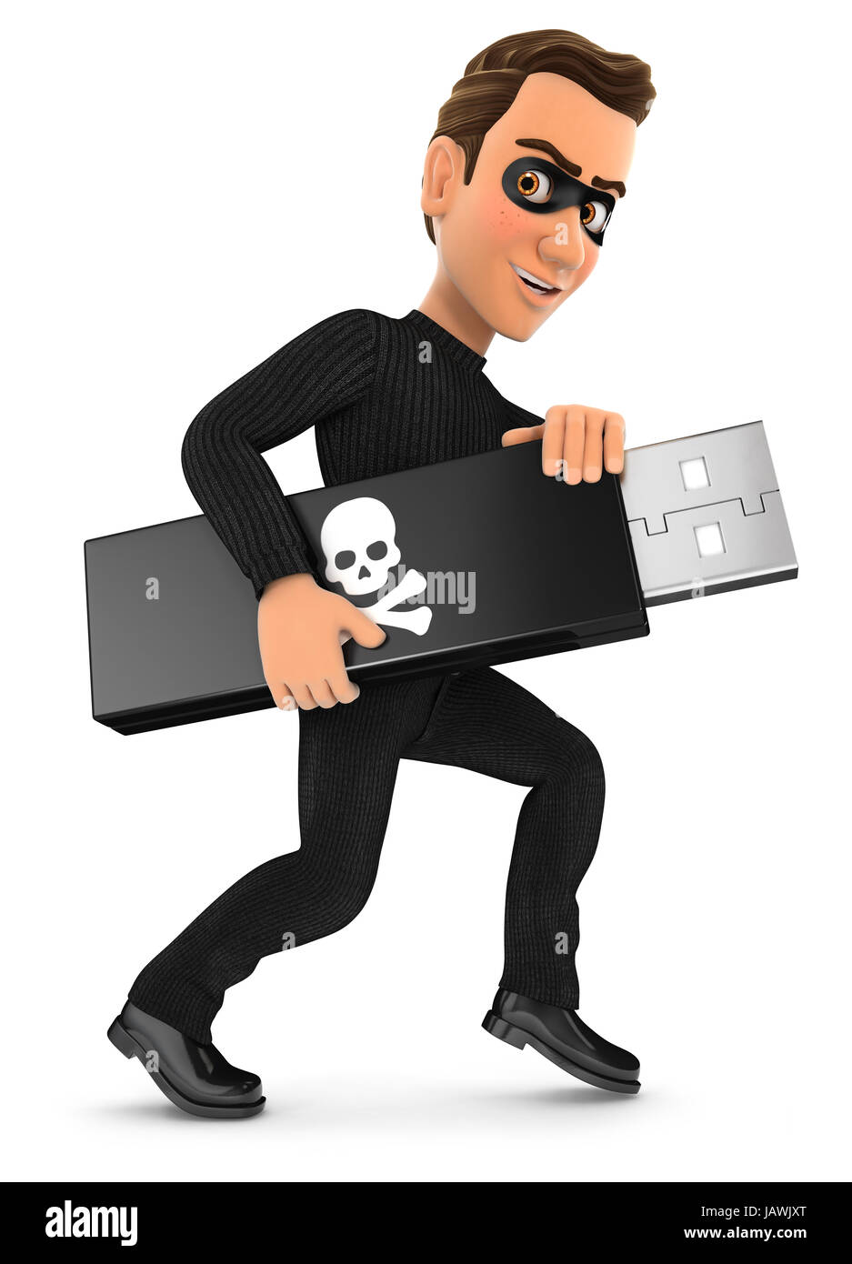 3d thief holding usb key, illustration with isolated white background ...