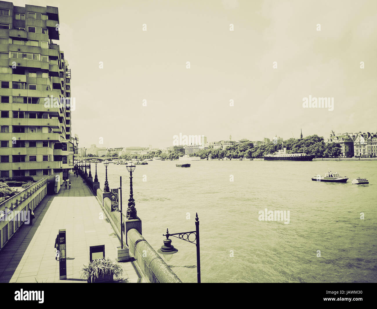 Retro sepia River Thames South Bank in London UK Stock Photo - Alamy