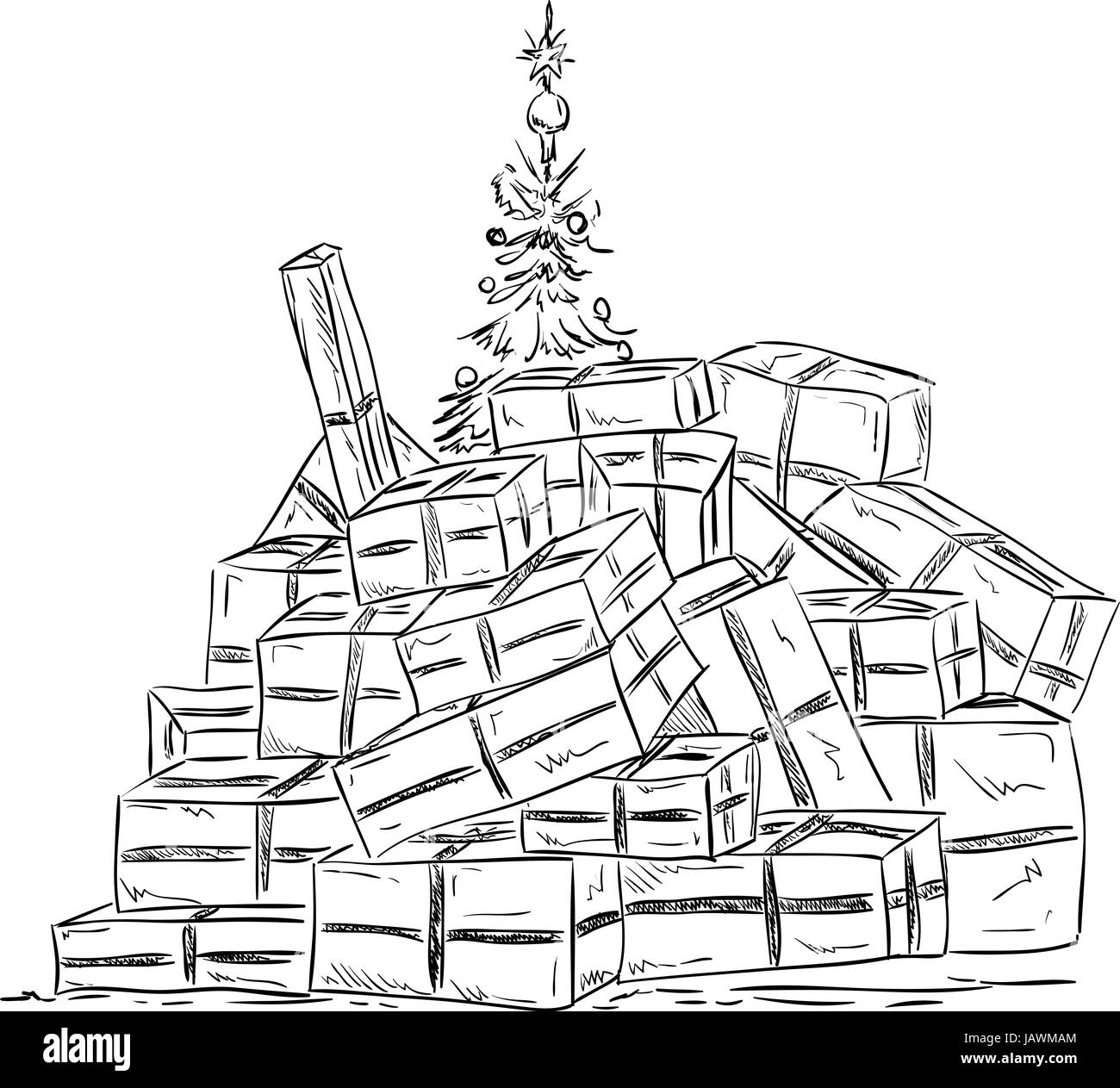 vector - too many gifts for Christmas Stock Photo - Alamy