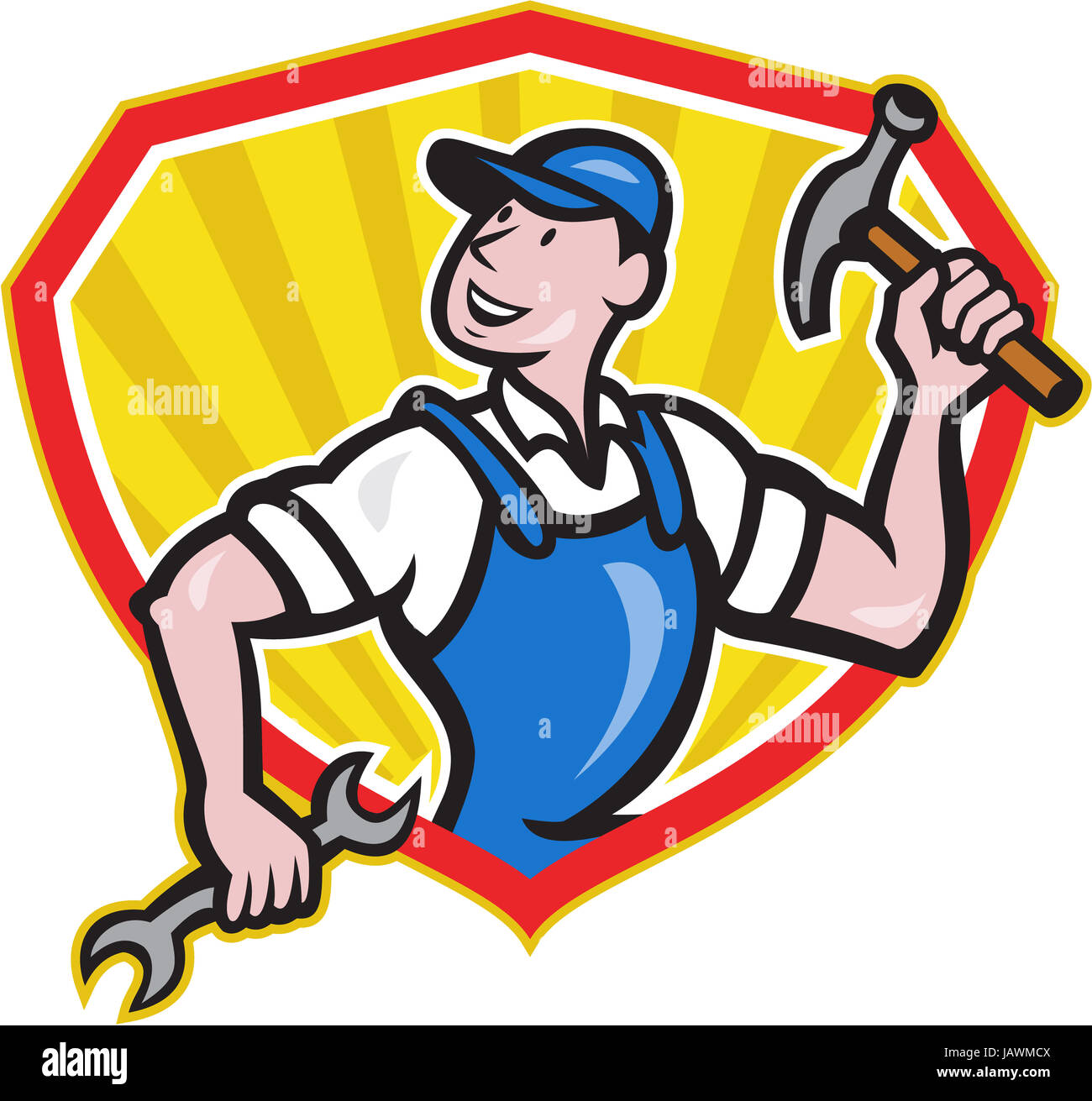 Illustration of a carpenter builder construction worker with hammer in ...